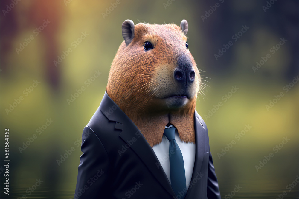 Poster Portrait of a capybara dressed in a formal business suit ...