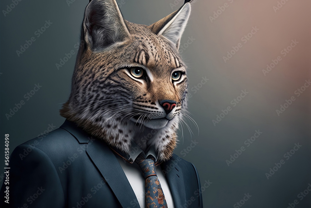 Portrait of a Bobcat dressed in a formal business suit, generative ai ...