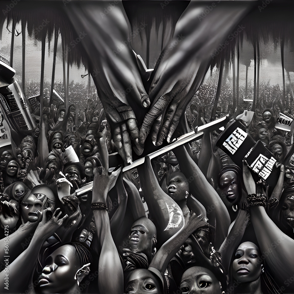 Concept art of riots in an African- American city. Streets on fire ...