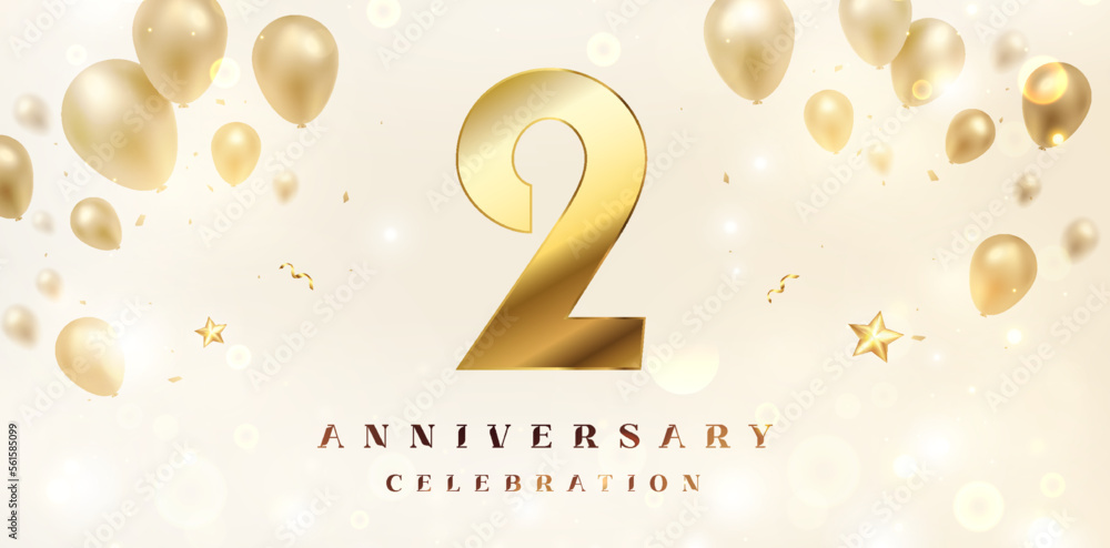 2nd Anniversary celebration background. 3D Golden numbers with bent ...
