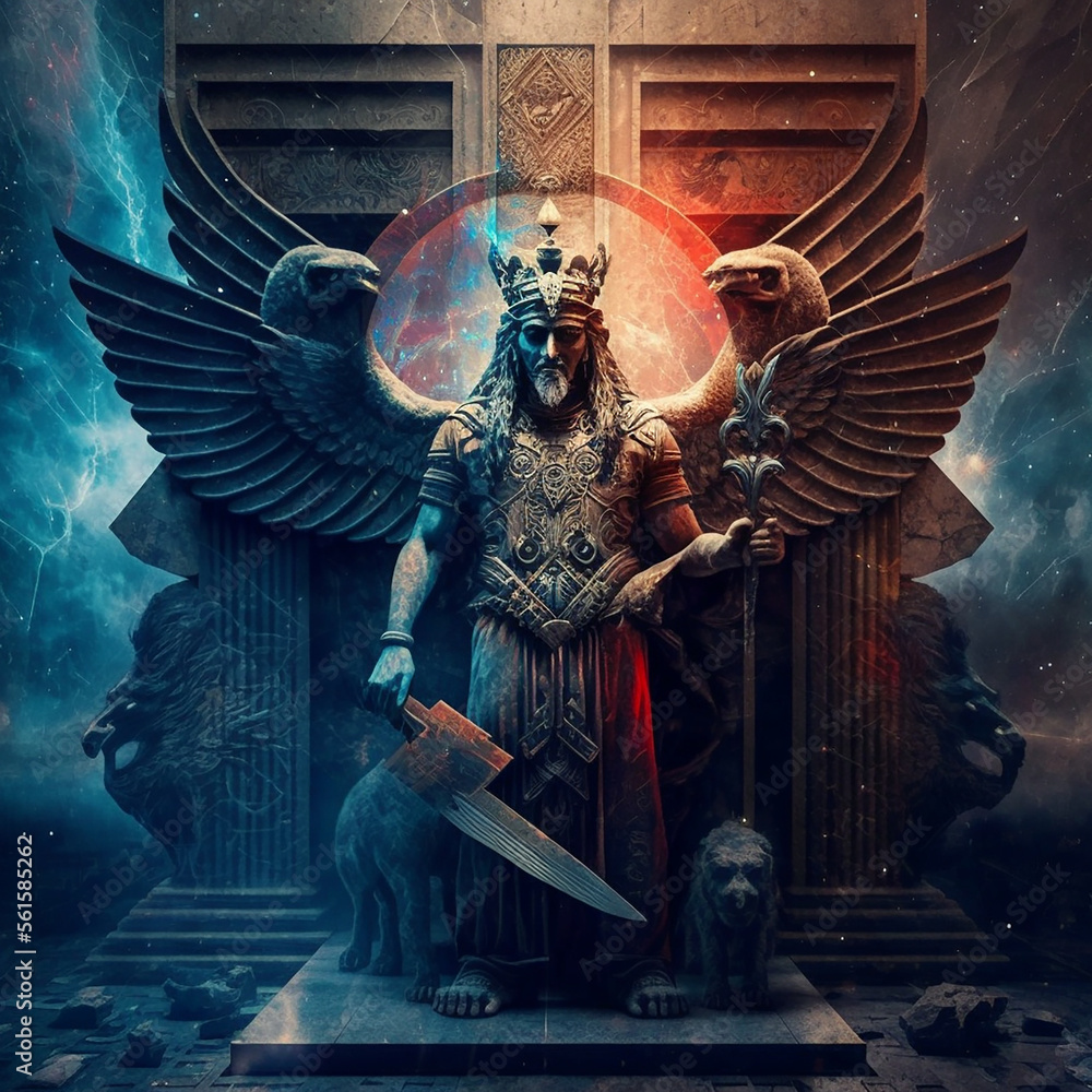 Stockillustratie Ancient Sumerian mythology. Nergal, ancient Sumerian mythological god. Created ...
