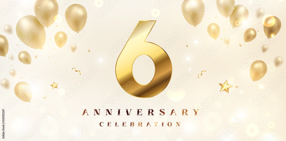 6th Anniversary celebration background. 3D Golden numbers with bent ...