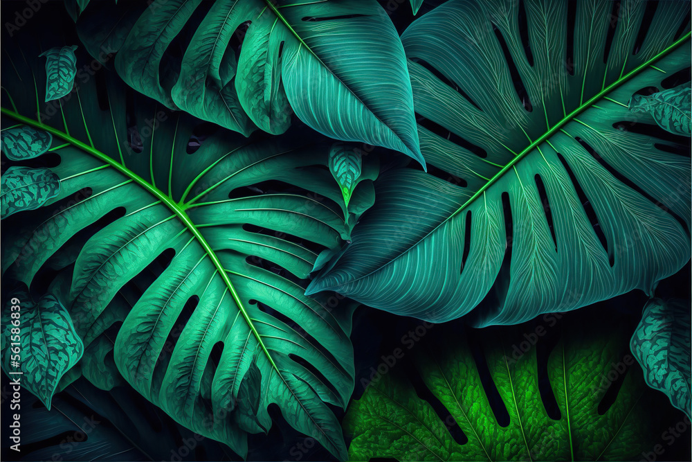 Abstract green leaf texture, nature background, tropical leaf, AI Stock ...