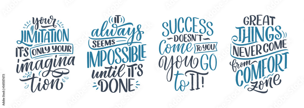 Set with hand drawn lettering quotes in modern calligraphy style about ...