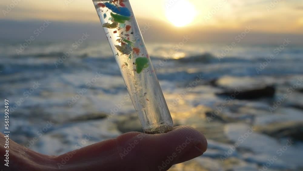sea water contaminated by microplastic. environment pollution concept ...