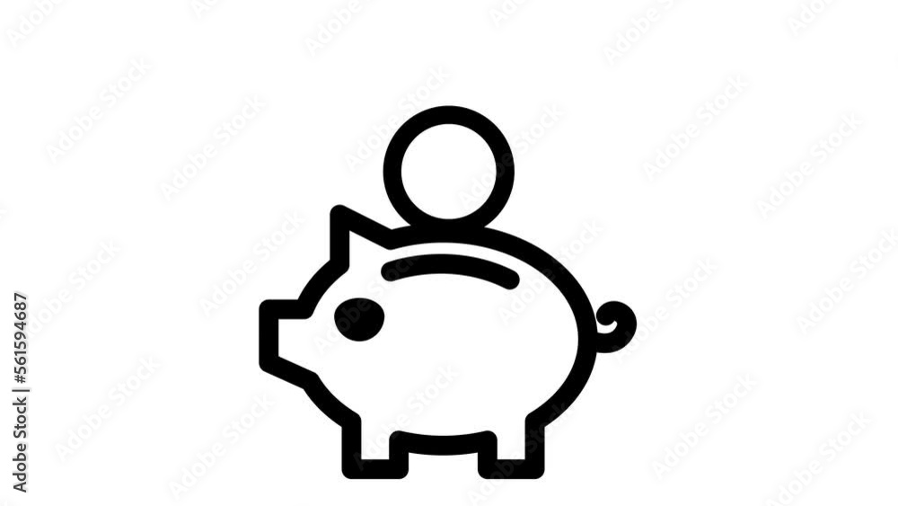 Piggy bank, finance icon, sign outline. 2d, animation, cartoon ...