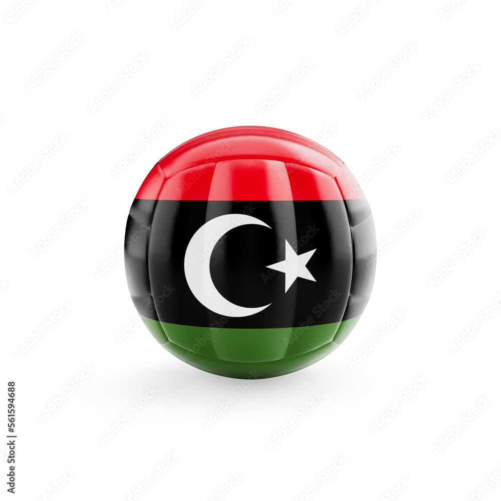 3D volleyball ball with Libya national team flag isolated on white ...