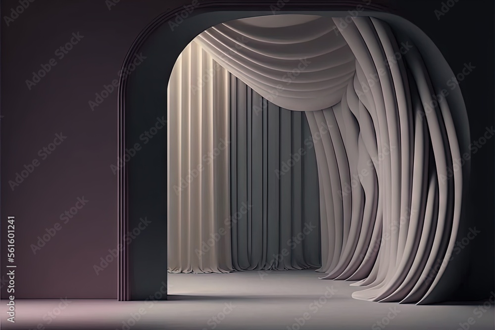 a large open doorway with a curtain on the side of it and a light ...