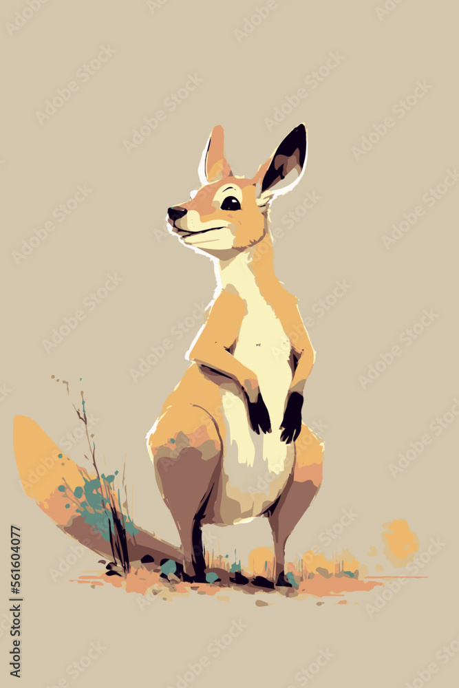 Cute cartoon kangaroo. Hand drawn vector animal. Australian wildlife ...
