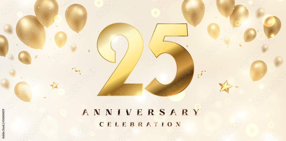 25th Anniversary celebration background. 3D Golden numbers with bent ...