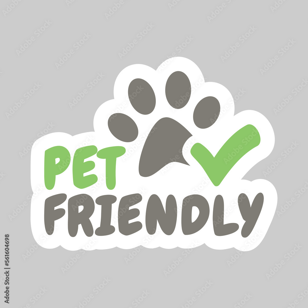 Pet friendly vector sticker stamp. Ok for pets with checkmark and dog ...
