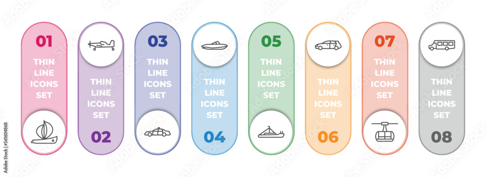 transportation infographic element with outline icons and 8 step or ...