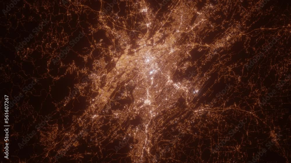 Birmingham (Alabama, USA) aerial view at night. Satellite view on ...