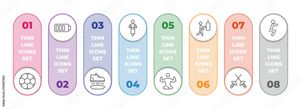 sports infographic element with outline icons and 8 step or option ...