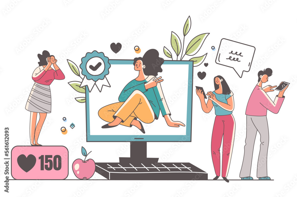 Social media influence content advertising concept. Personal online ...