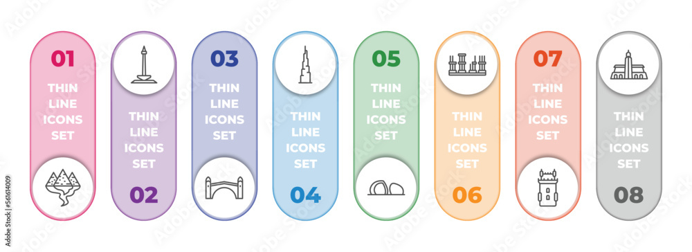 monuments infographic element with outline icons and 8 step or option ...