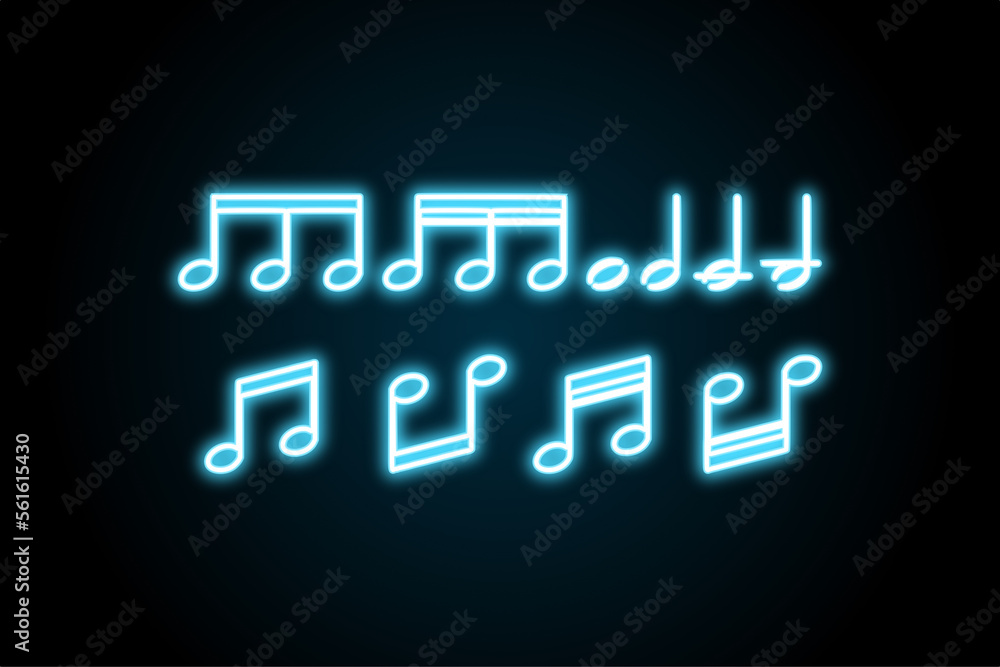 Music notes icons symbols neon glowing ilustração do Stock | Adobe Stock