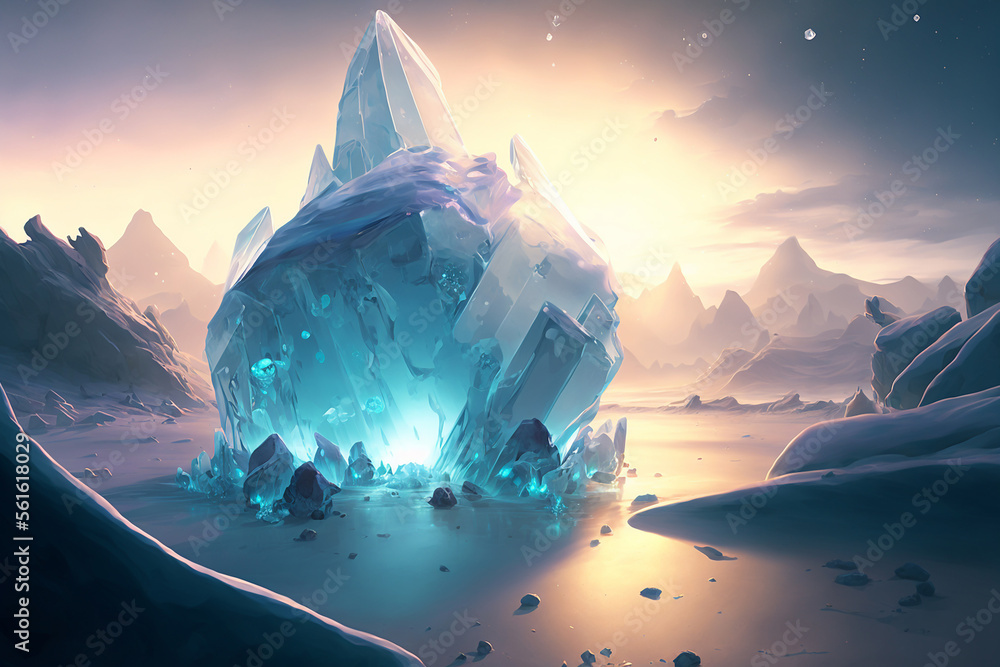 Fantasy background with frozen ice rocks, shine, and ice crystals ...