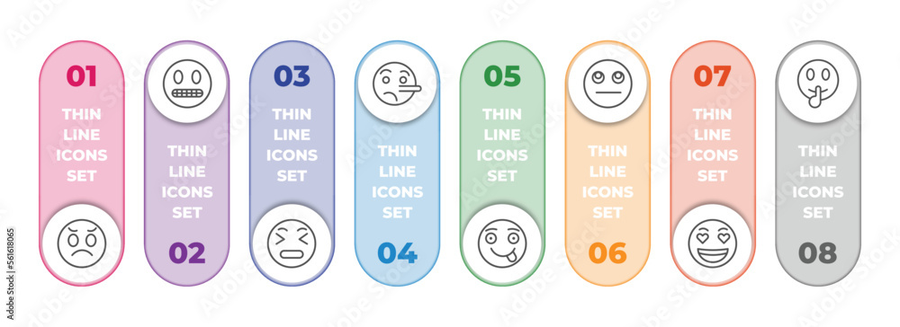 emoji infographic element with outline icons and 8 step or option ...
