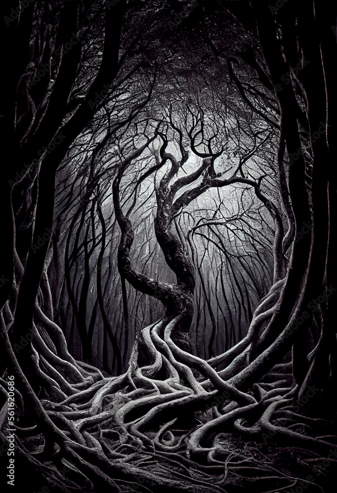 Generative AI abstract render of a gnarled tree Stock Illustration ...