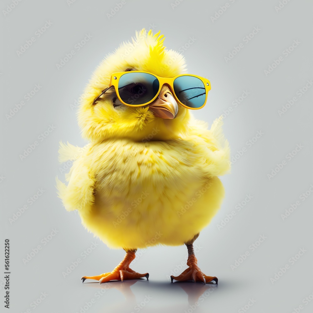 Yellow cool chick with sunglasses. Cute baby chicken illustration on ...