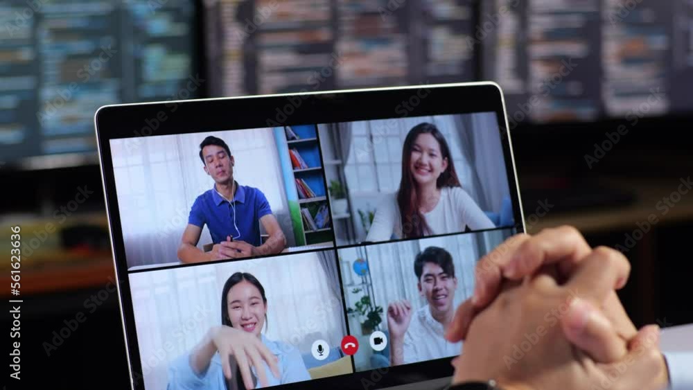 Close Up Of A Laptop'S Monitor Showing Zoom Meeting Between A Male And ...