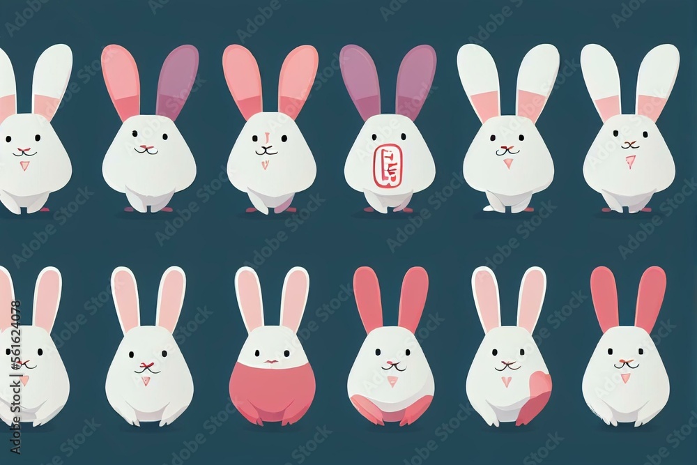 Various doodle Bunnies. Dancing, standing, fighting, running rabbits ...