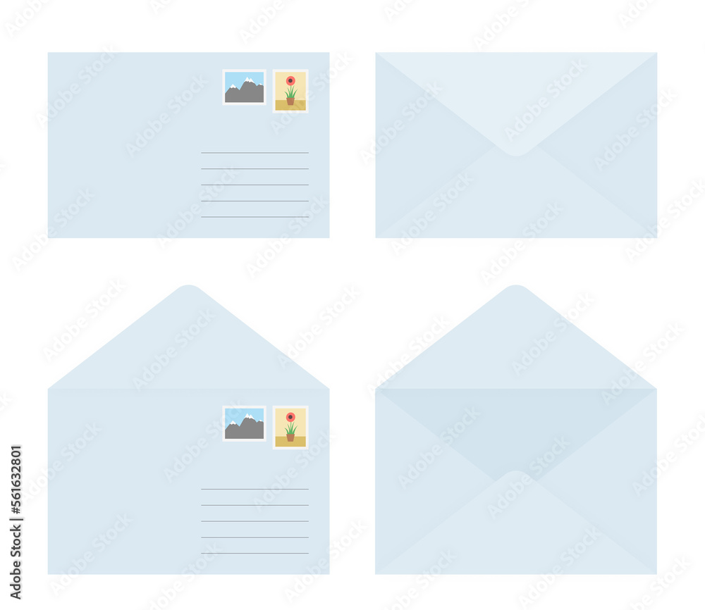 letter illustration isolated on white background, envelope front and ...