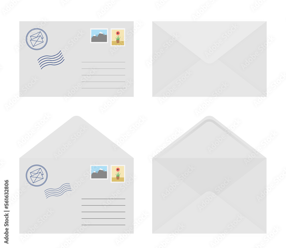 letter illustration isolated on white background, envelope front and ...