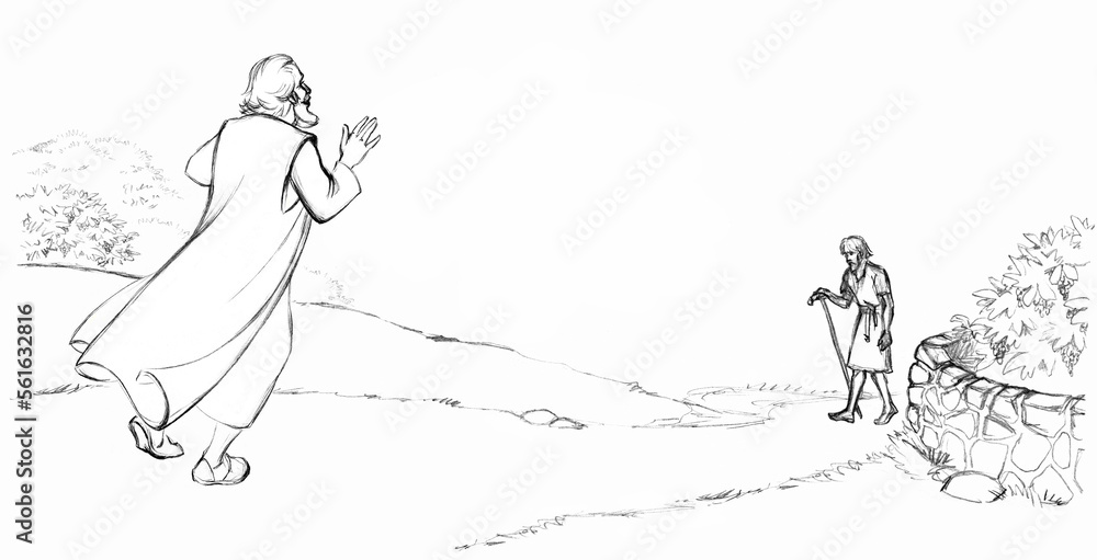 Pencil drawing. The prodigal son goes home Stock Illustration | Adobe Stock