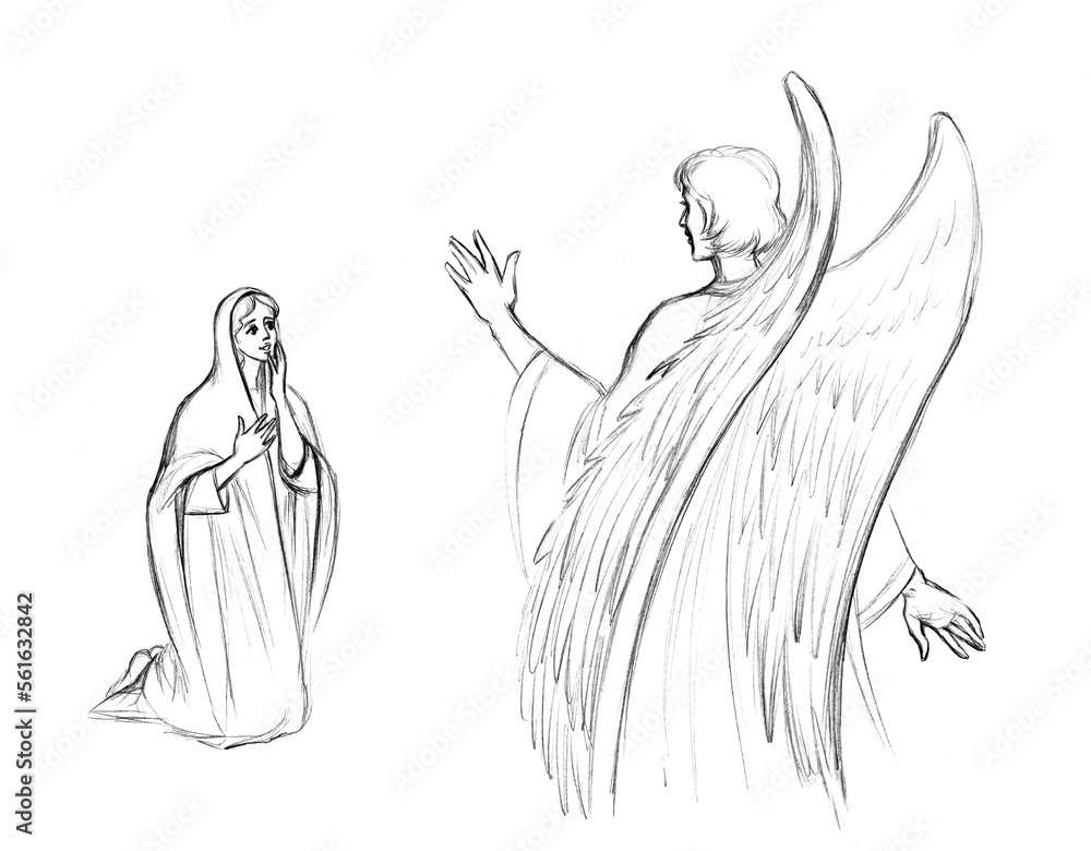 Pencil drawing. The angel Gabriel appeared to Mary Stock Illustration ...