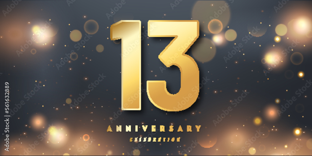 13th Year anniversary celebration background. 3D Golden number with ...
