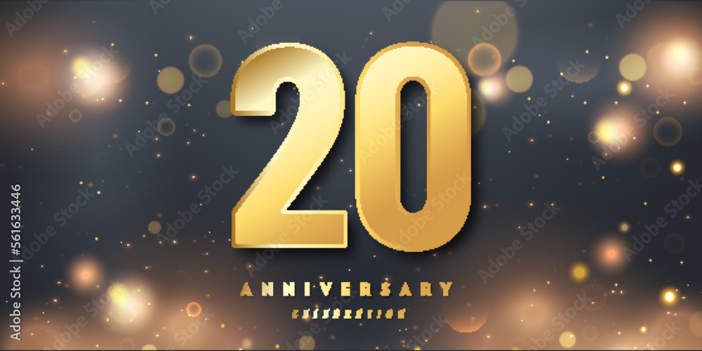 20th Year anniversary celebration background. 3D Golden number with ...