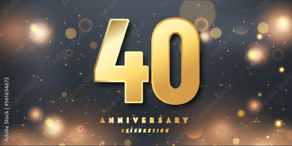 40th Year anniversary celebration background. 3D Golden number with ...