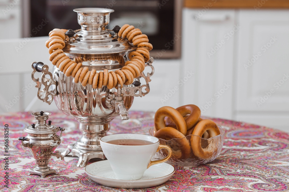 Russian Traditions Tea Drinking With A Samovar Still Life With A Cup