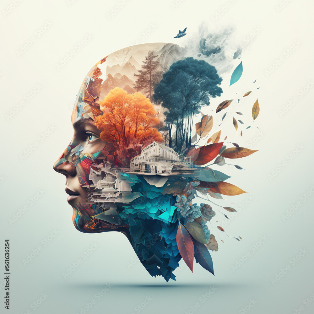 Creative mind, idea flow, brain games, collage art, Generative Ai ...