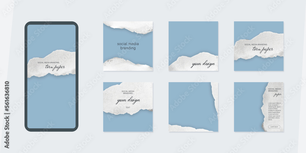 Ripped paper texture templates. Simple modern layouts for social media ...
