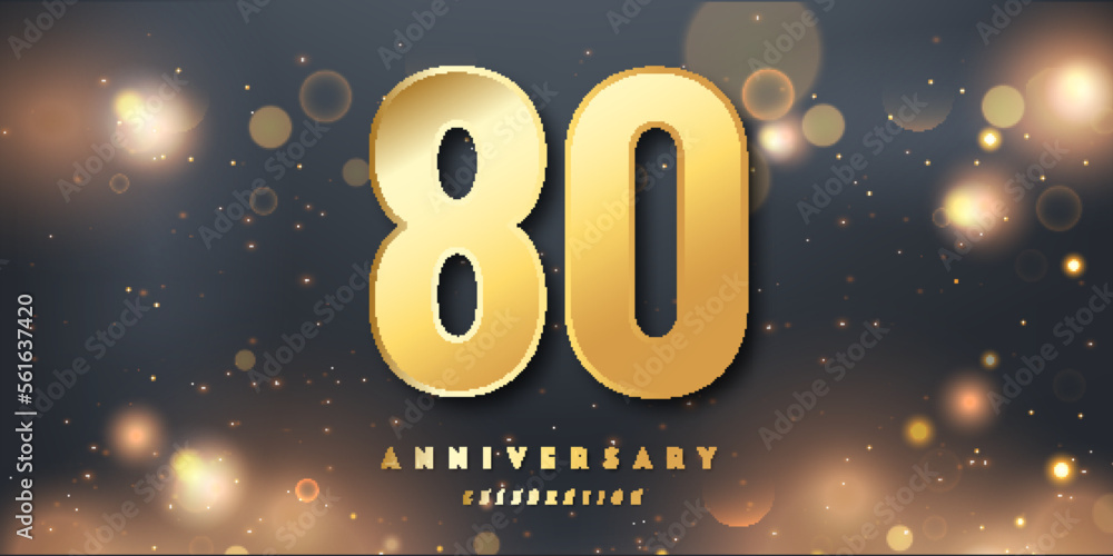 80th Year anniversary celebration background. 3D Golden number with ...