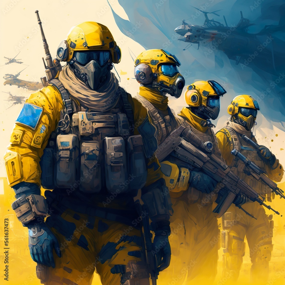 Army, squad of soldiers in uniform. Military men with weapons. Created ...