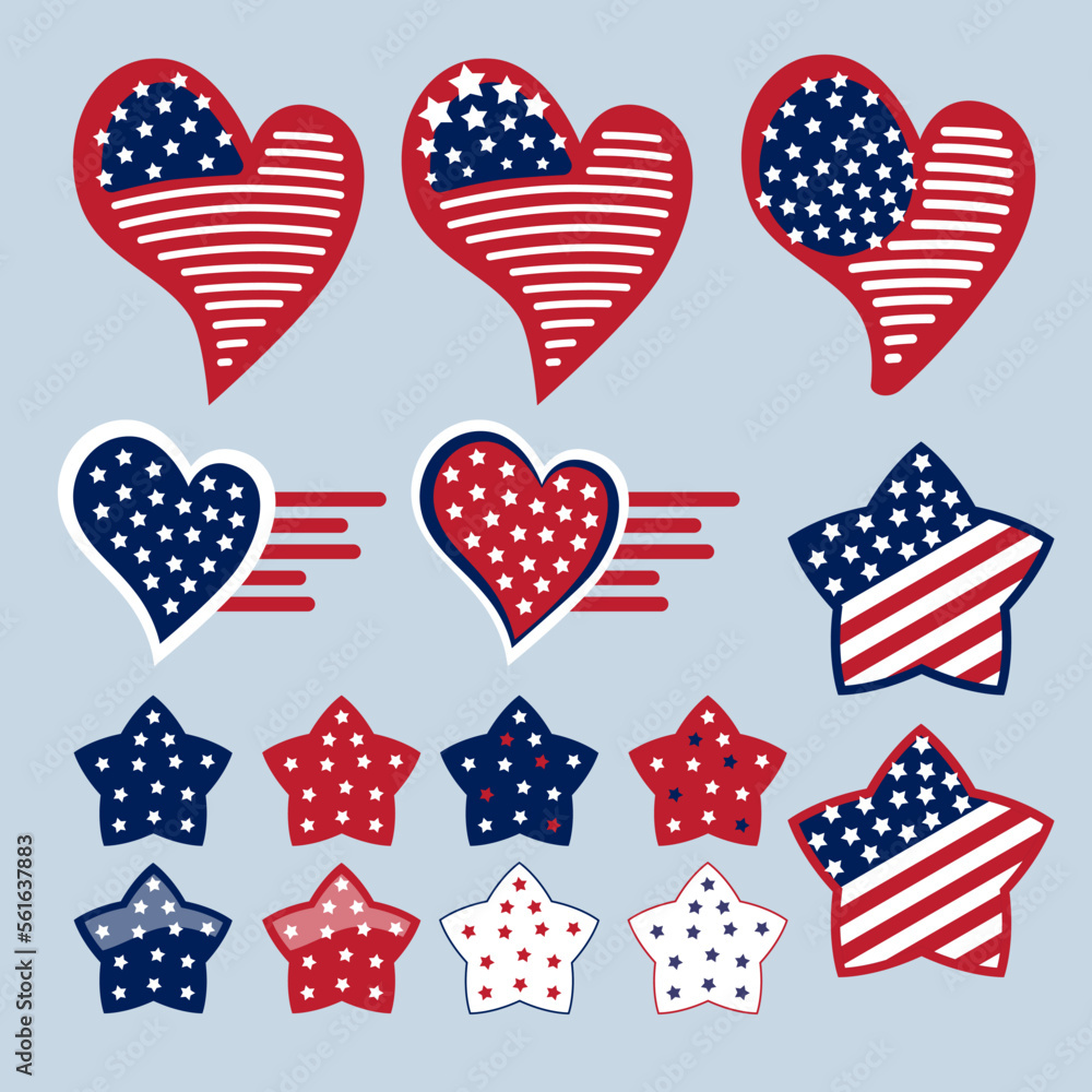 Independence Day Clipart Hearts, Flags, Stars. 4th of July Decoration ...