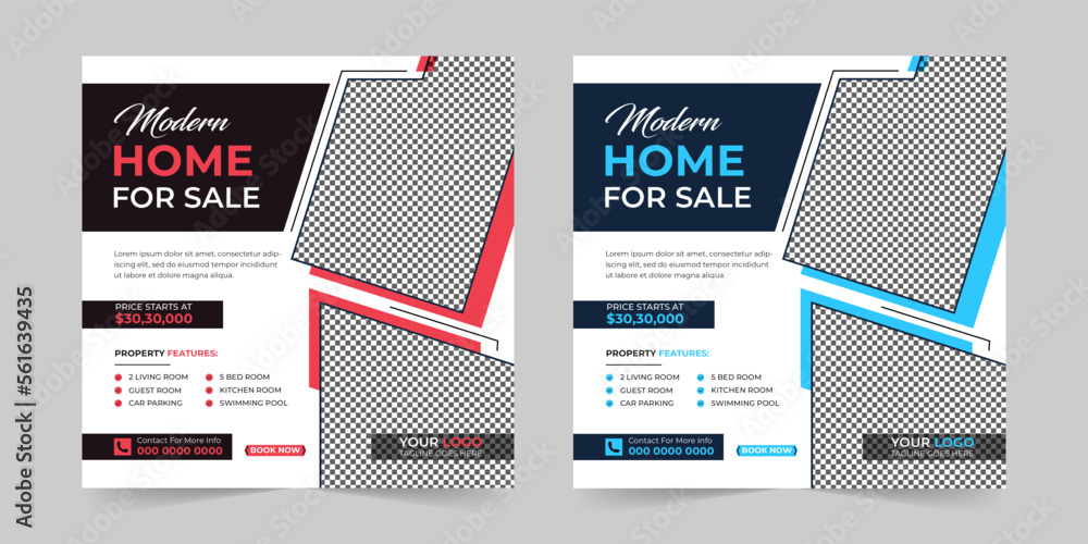 Modern Real estate house sale and home rent advertising square Social ...