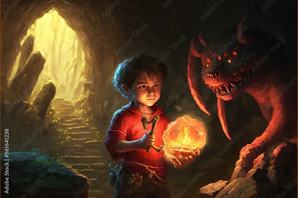 Fantasy scene of the young boy released magical power. A mystical boy ...
