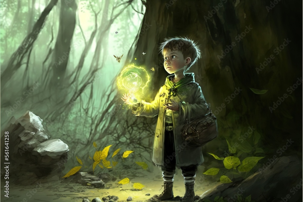 Fantasy scene of the young boy released magical power. A mystical boy ...