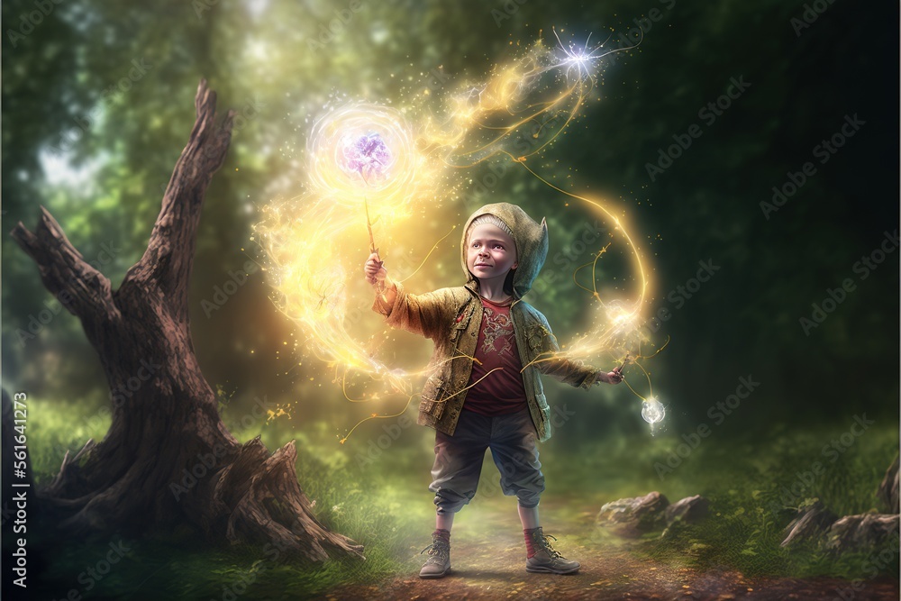 Fantasy scene of the young boy released magical power. A mystical boy ...