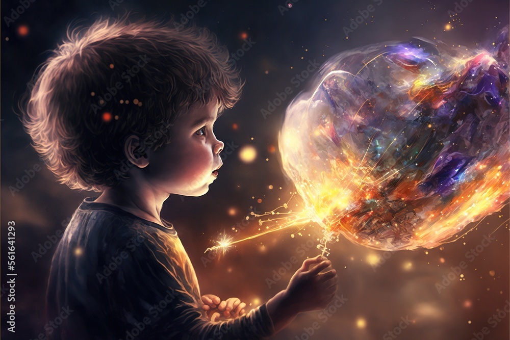 Fantasy scene of the young boy released magical power. A mystical boy ...