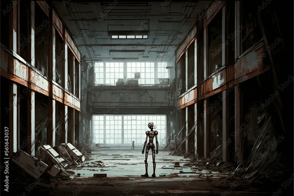 Cyberpunk cyborg in a magic laboratory, Humanoid standing in an ...