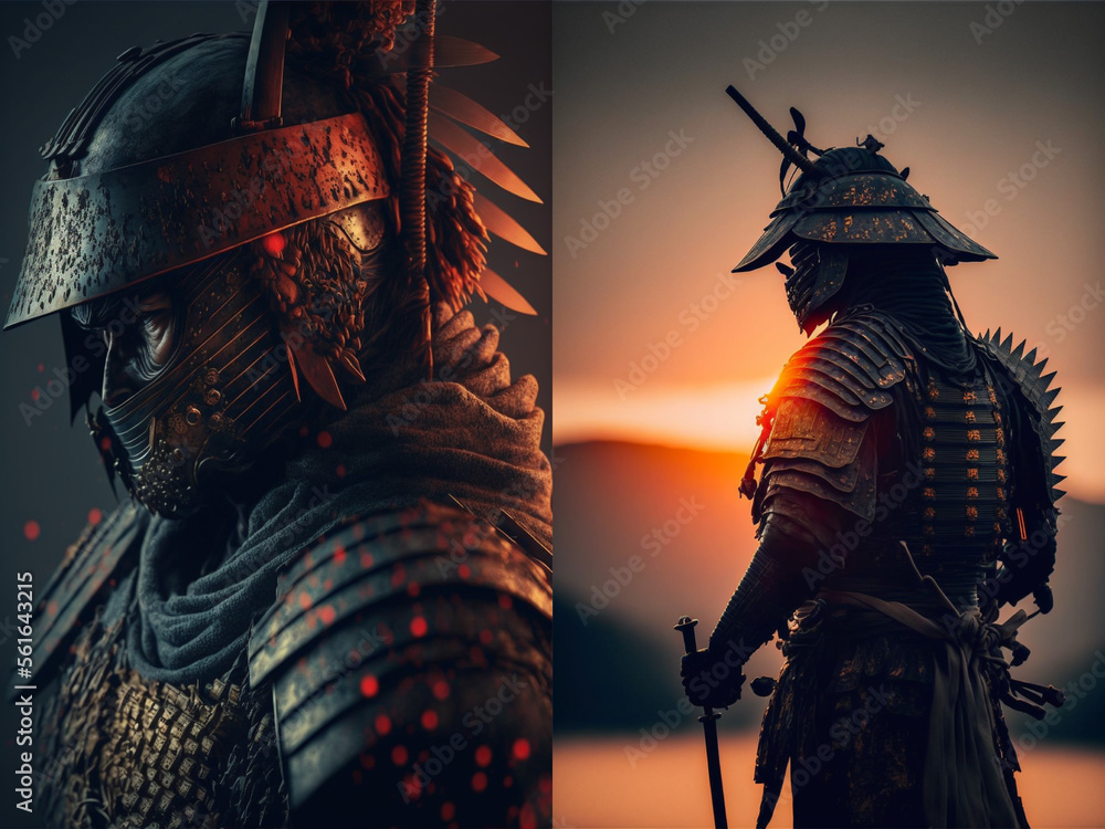 Ilustrace „Samurai gladiator soldier with armor plating and traditional ...