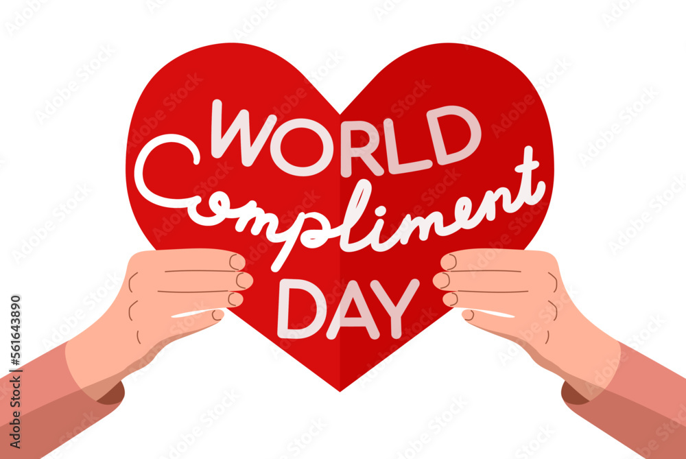 Word Compliment day with heart vector vector background. Red heart with ...