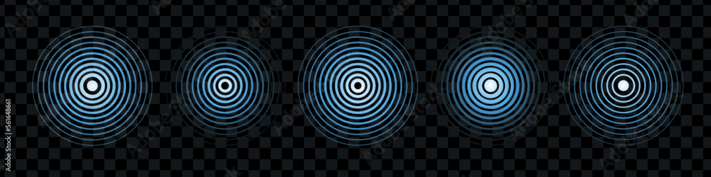 Blue radial pulse line on black background. Curve blue line light ...