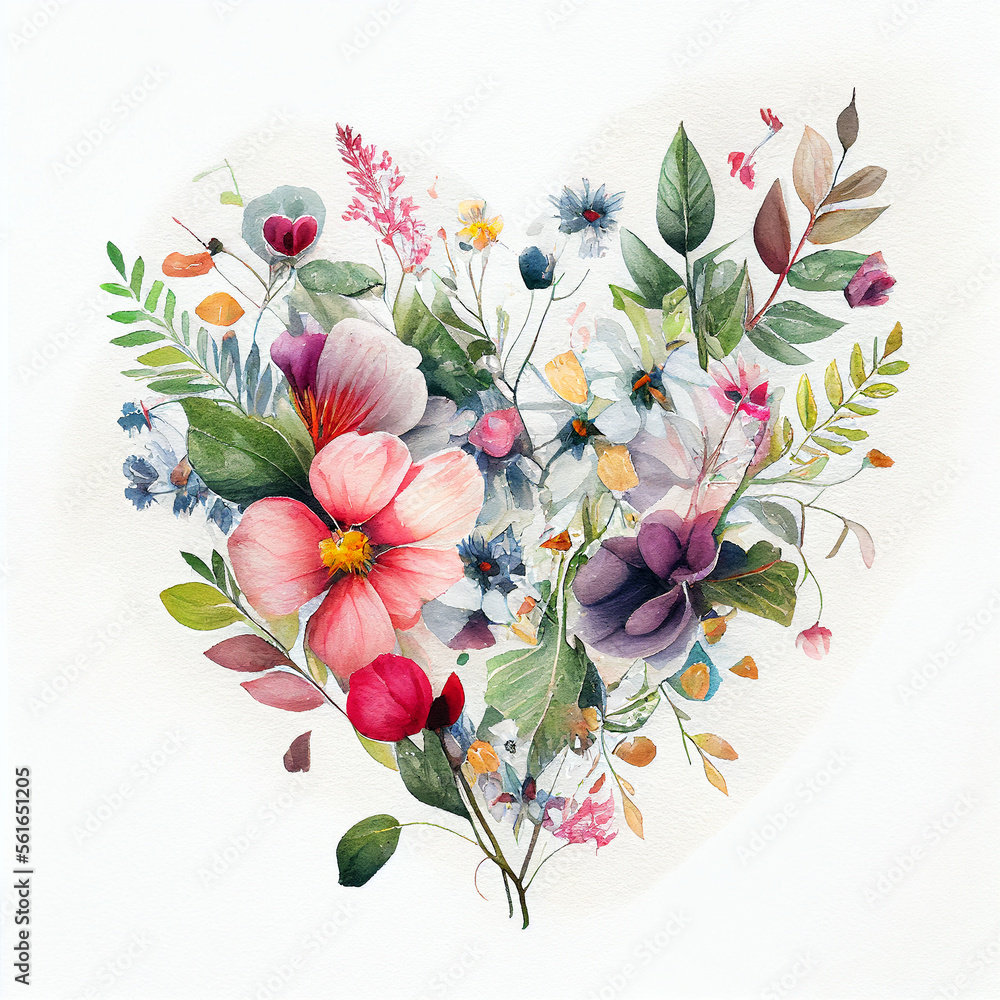 Floral heart. Heart of flowers. Wedding card. Love symbol on white ...